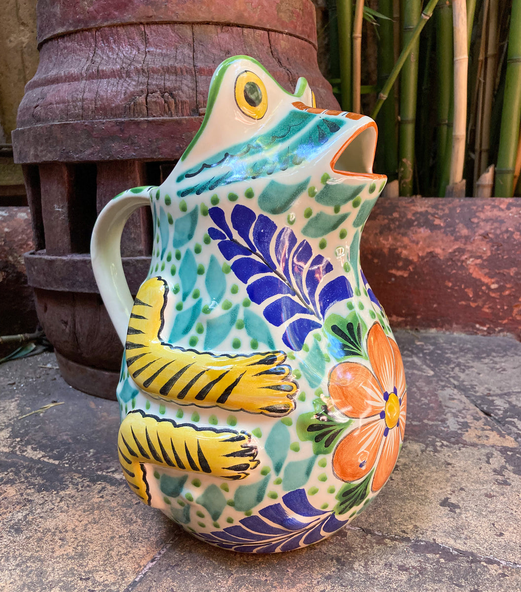 Mexican Frog Water Pitcher MultiColors hand painted talavera mayolica – Gorky Gonzalez Store