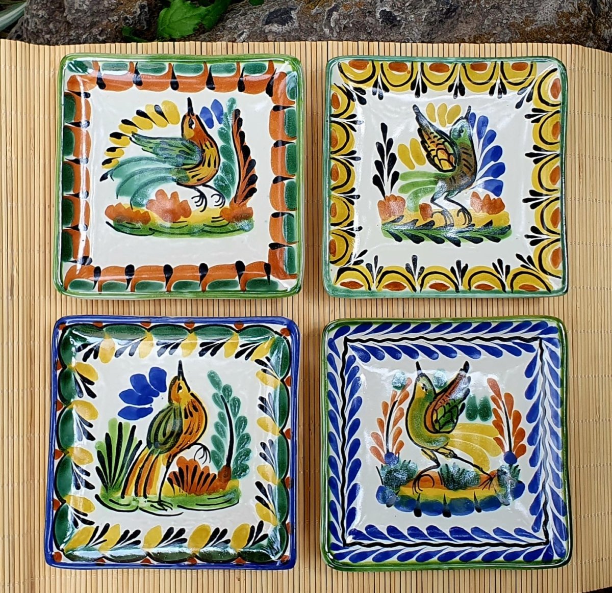 Mexican Pottey Bird Mini Square Plate / Tapa Plate 5*5" Set of 4 Multi ...