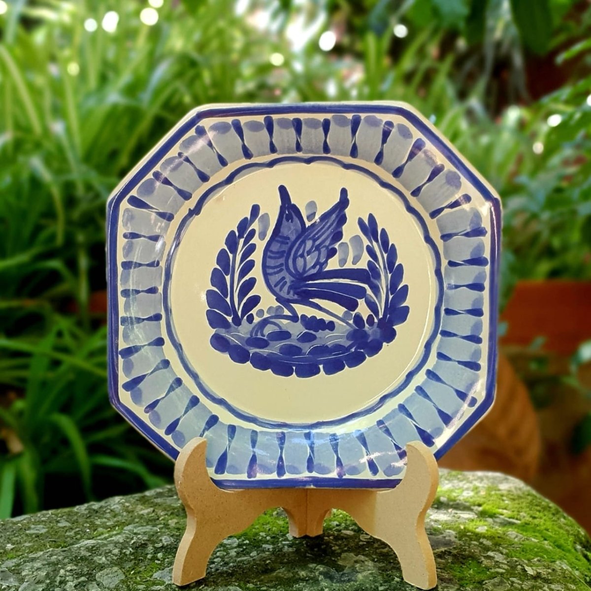 bird octagonal plate handcrafts tableware mexican table summer blue ...