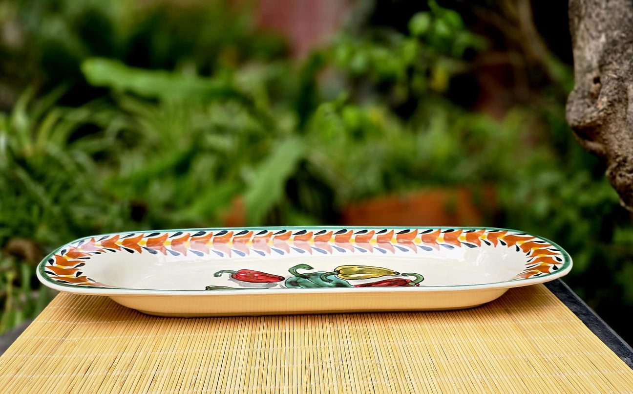 Mexican Pottery Chiles Peppers Oval Long Plate Mayolica hand made ...