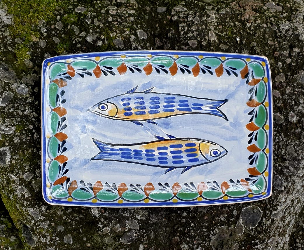 Mexican Ceramics Rectangular Plate / Tray Sardines fishes sea designs ...
