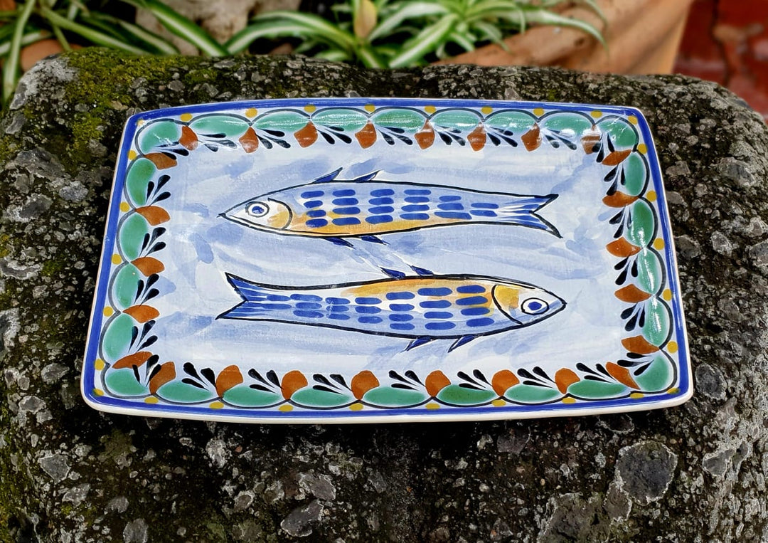 Mexican Ceramics Rectangular Plate / Tray Sardines fishes sea designs ...