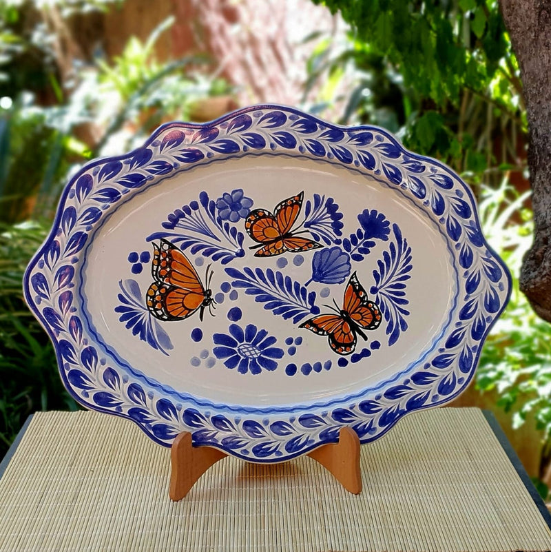Mexican Tray Butterfly Cut Flat Platter Monarch Pattern in Blue Colors ...