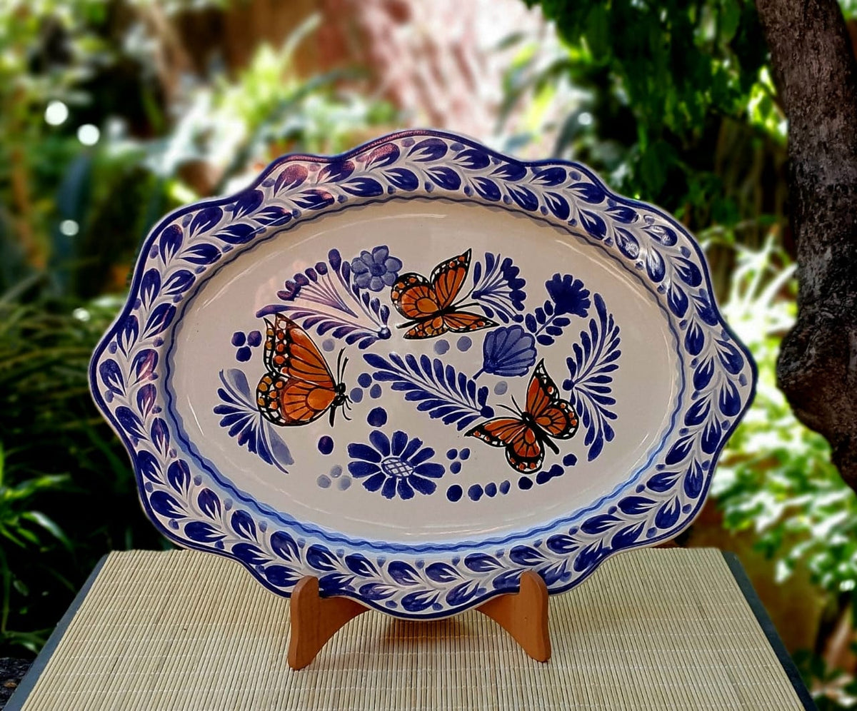 Mexican Tray Monarch Butterfly Cut Flat Platter Monarch Pattern in Blue ...