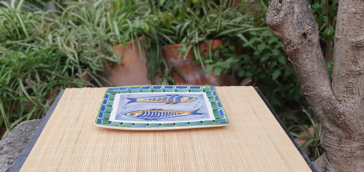 Mexican Ceramics Rectangular Plate / Tray Sardines fishes sea designs ...
