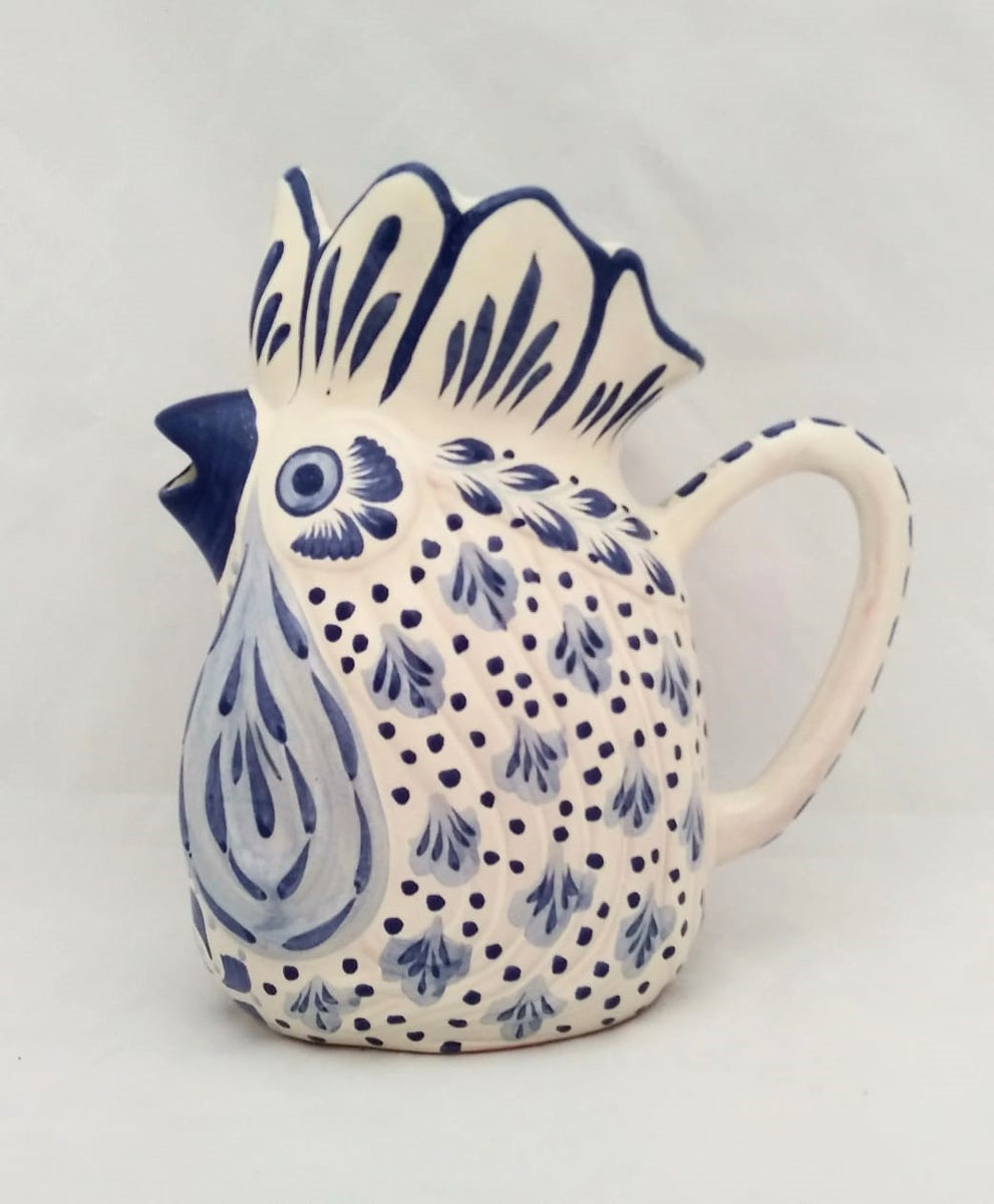 Rooster Water Pitcher 10" Height Blue and White Talavera / Mayolica ...