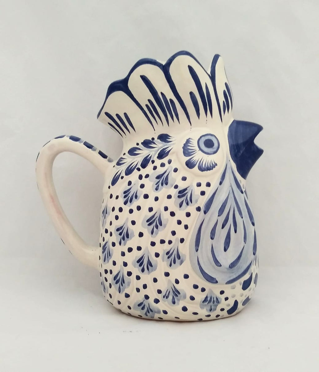 Rooster Water Pitcher 10" Height Blue and White Talavera / Mayolica ...