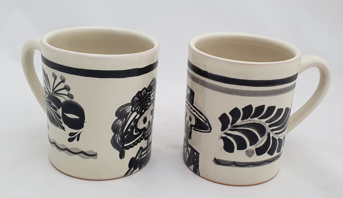 Mexican Pottery Catrina Coffee Mug Set of 2 pieces 13.9 Oz Black and ...