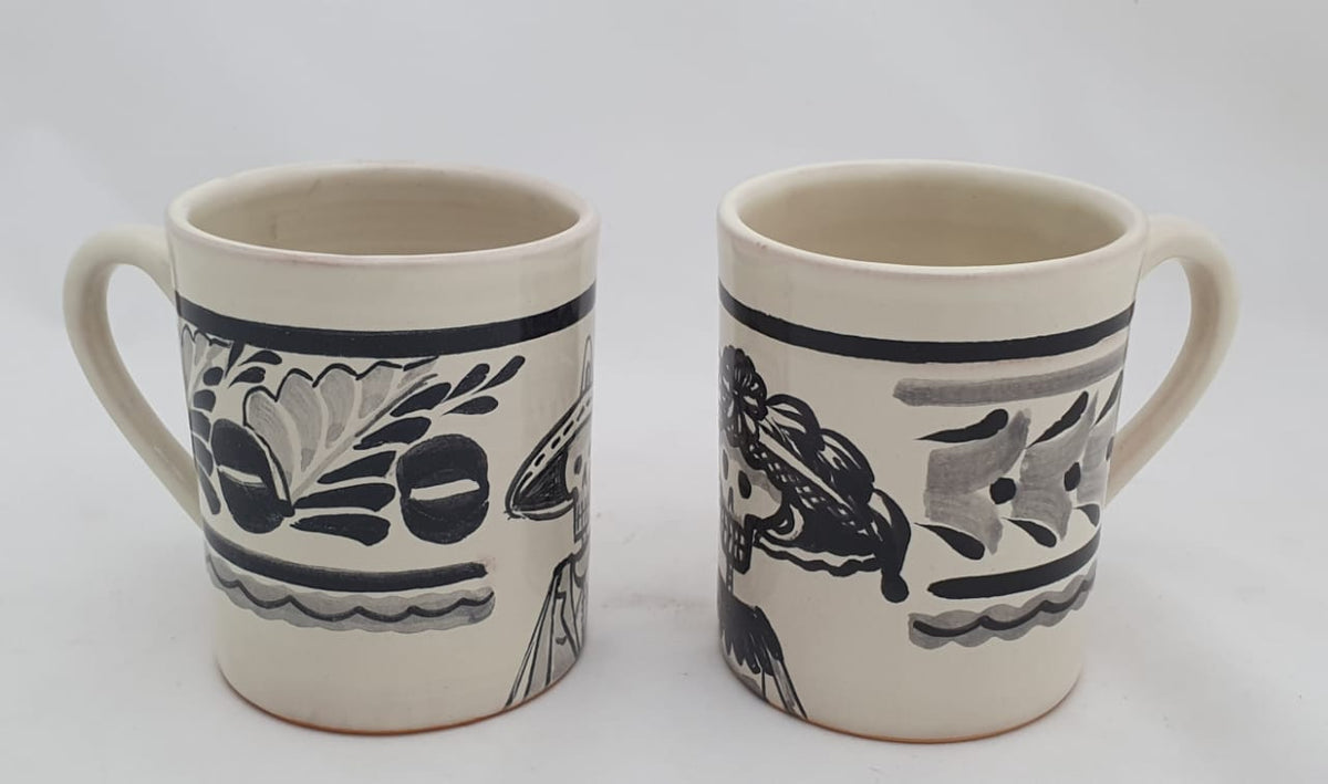 Mexican Pottery Catrina Coffee Mug Set of 2 pieces 13.9 Oz Black and ...