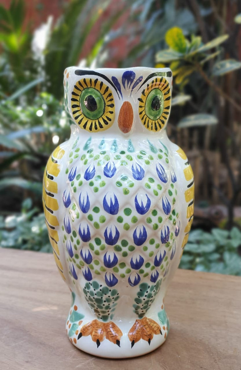 Mexican Pottery Water Owl Pitcher 9" high Green Colors Mayolica ...