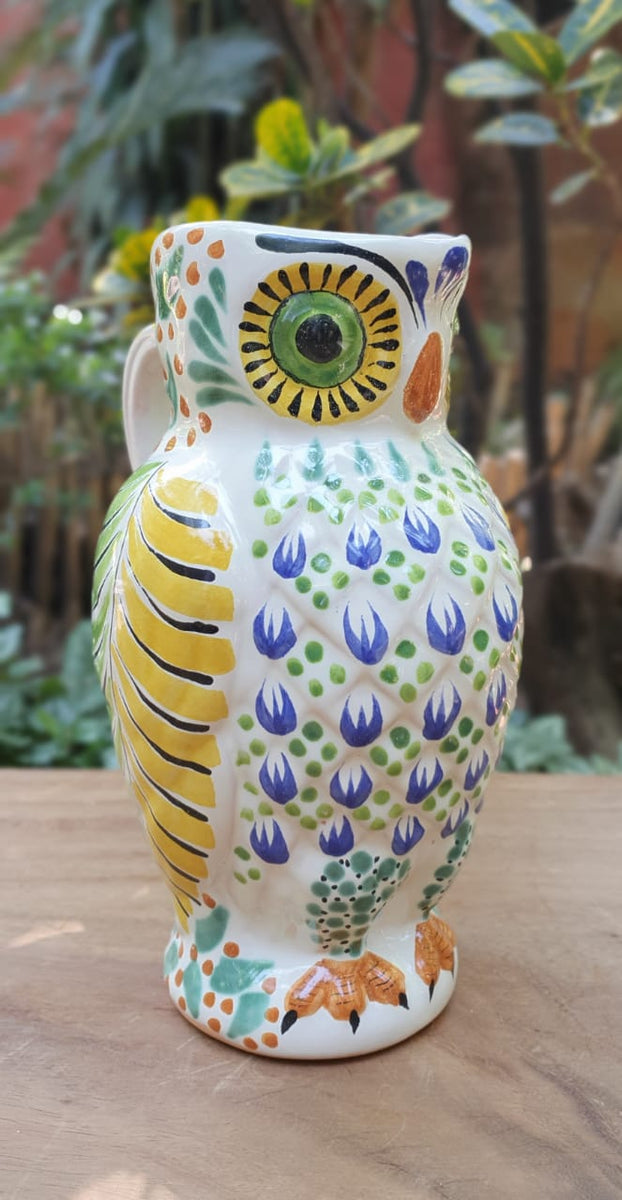 Mexican Pottery Water Owl Pitcher 9" high Green Colors Mayolica ...