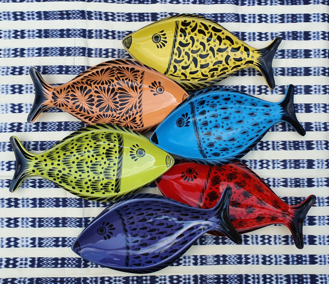 Mexican Ceramic Fish Plate 10.6*5.3" Set Contemporary hand made Mexico ...