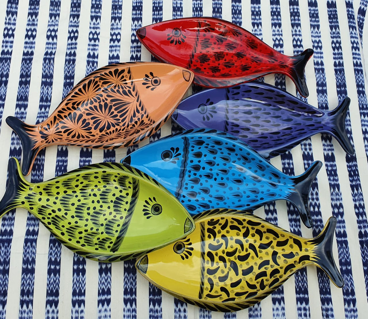 Mexican Ceramic Fish Plate 10.6*5.3" Set Contemporary hand made Mexico ...