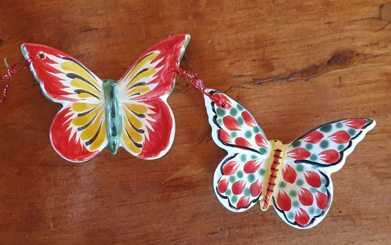 Mexican Pottery Christmas Ornament Butterfly Set of 2 Pieces Multi ...