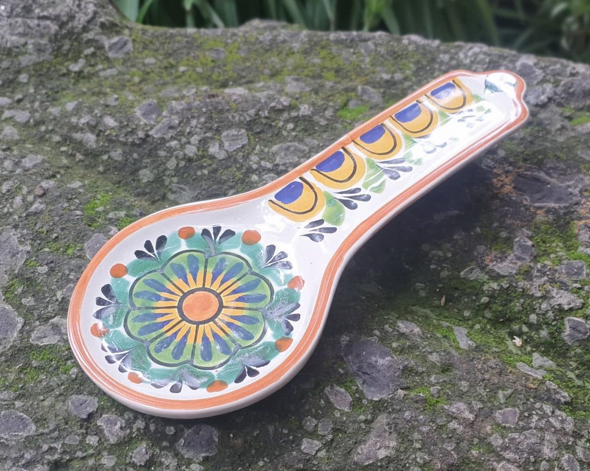 Mexican Pottery Flower Round Spoon Rest 3.7*9.1" MultiColors Ceramic ...