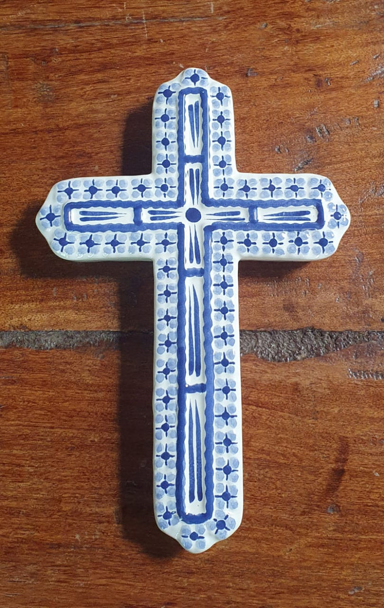Mexican Pottery Medium Cross 9" Height Blue and White Decorative Pieces ...