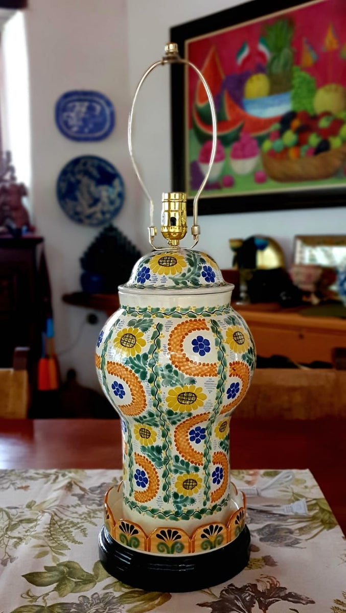Mexican Lamp Vase Olan w/Lid multicolors Pottery Interior Design Mexico ...