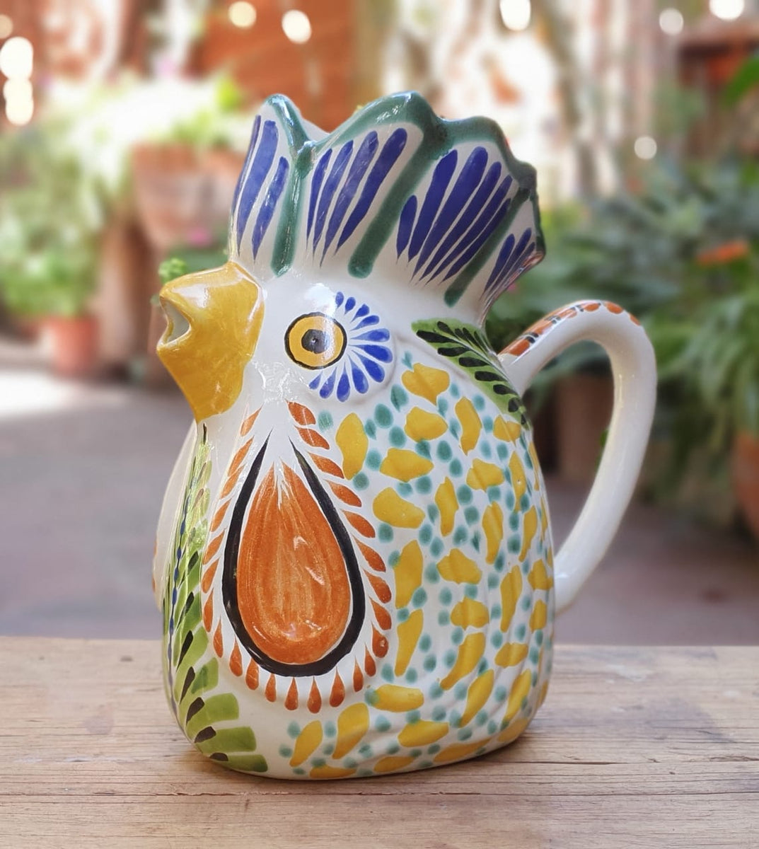 Mexican Pottery Large Rooster Pitcher 10" Height Terracota-Yellow ...