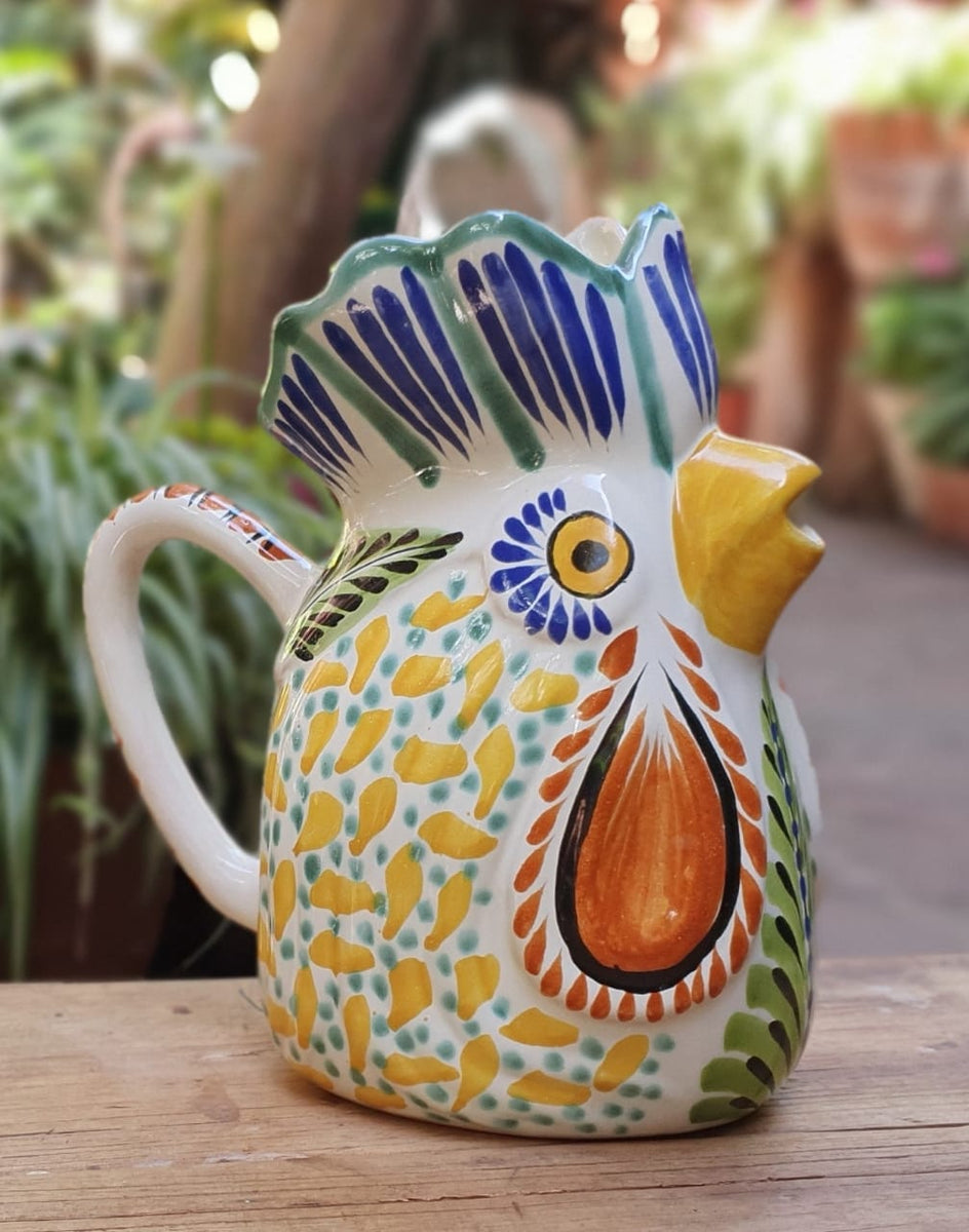 Mexican Pottery Large Rooster Pitcher 10" Height Terracota-Yellow ...