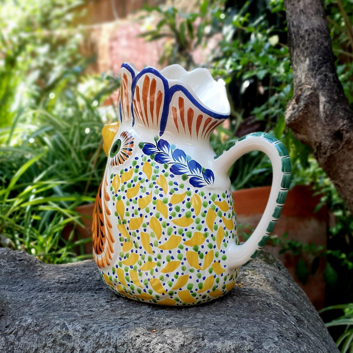 Mexican Pottery Large Rooster Pitcher 10" Height Terracota-Yellow ...