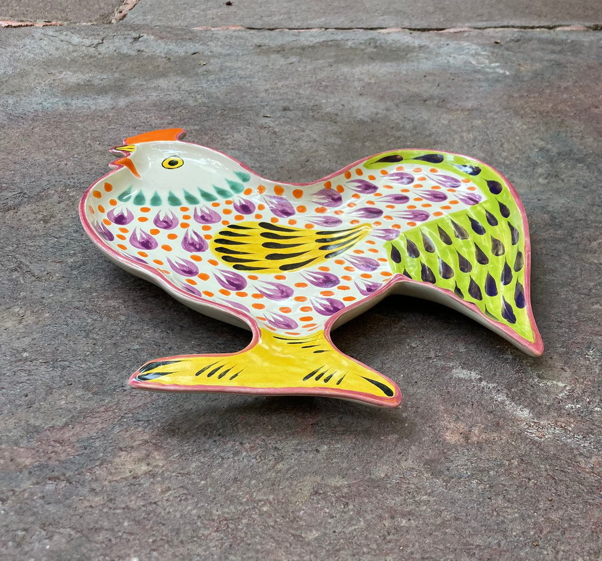 Rooster Snack Dish Plate purple Ceramic tableware handmade handcrafts ...