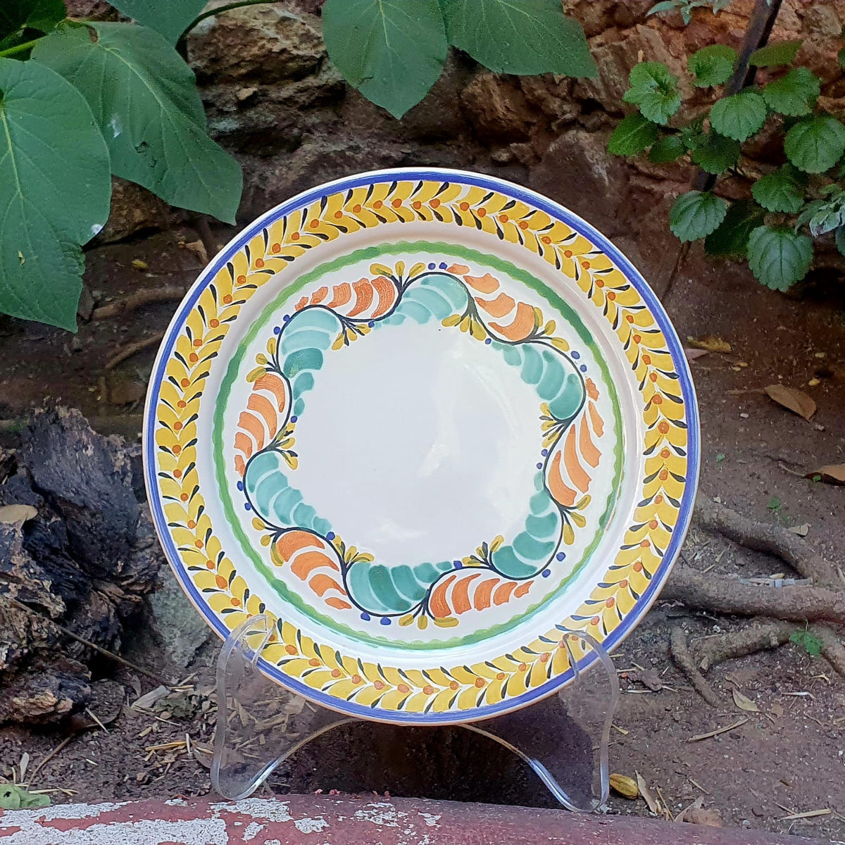 Mexican ceramics double border Plates Multi-colors handcrafts mexico ...