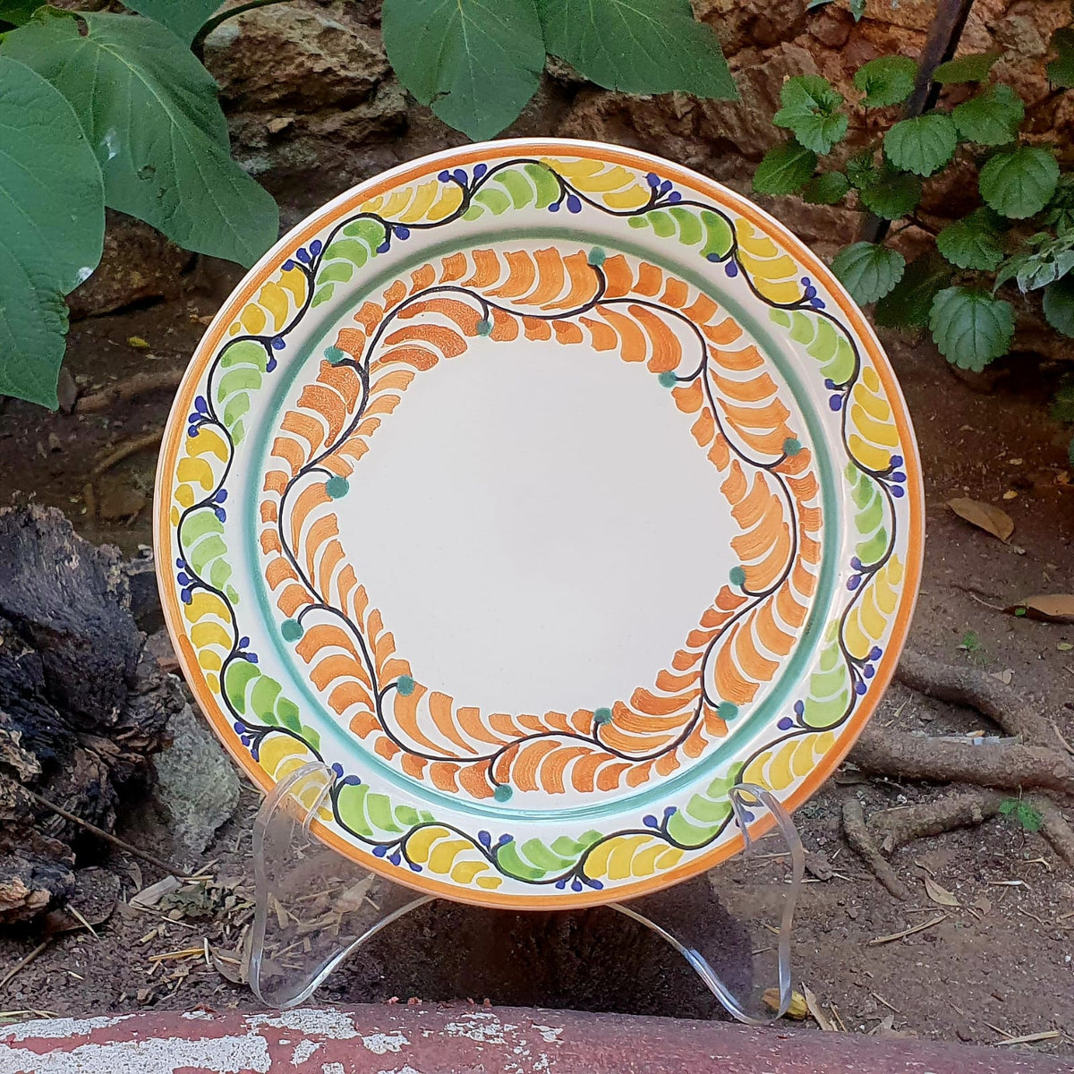 Mexican ceramics double border Plates Multi-colors handcrafts mexico ...
