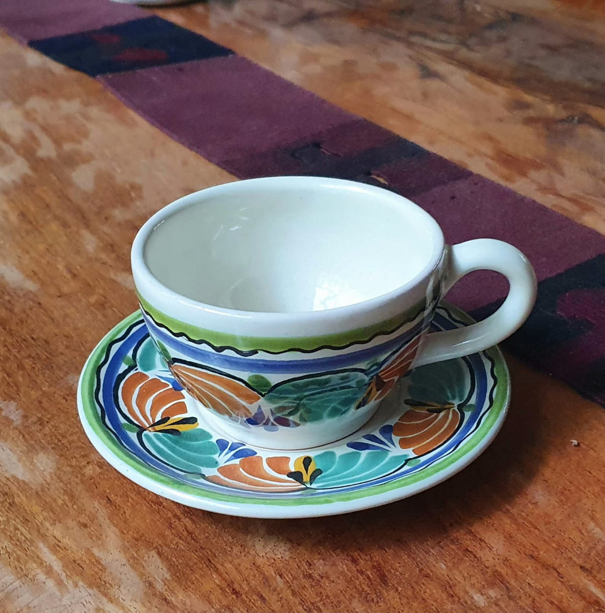Mexican Pottery Cup & Saucer MultiColors Mayolica Ceramic Mexico ...